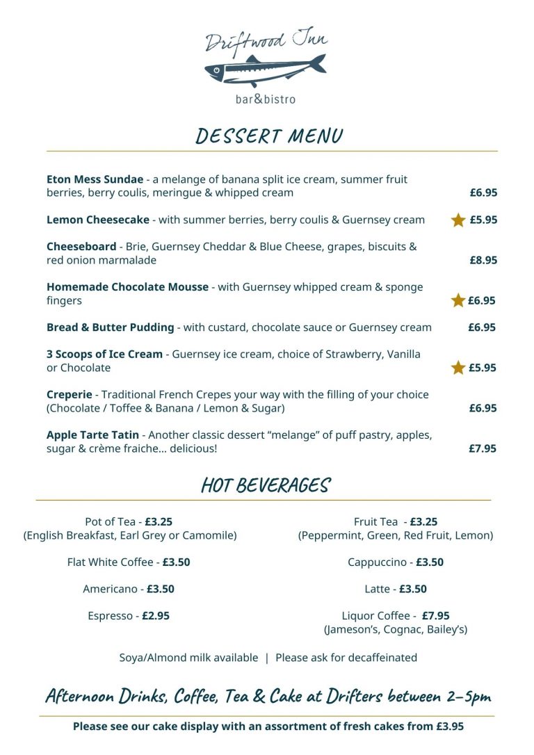 MENUS - THE DRIFTWOOD INN