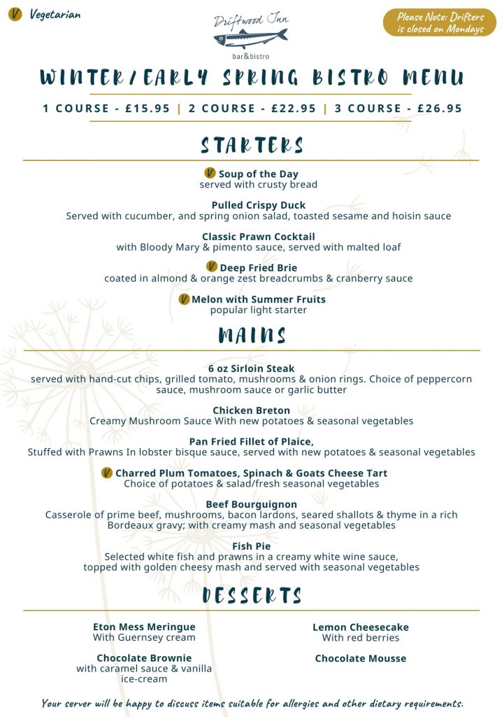 MENUS - THE DRIFTWOOD INN